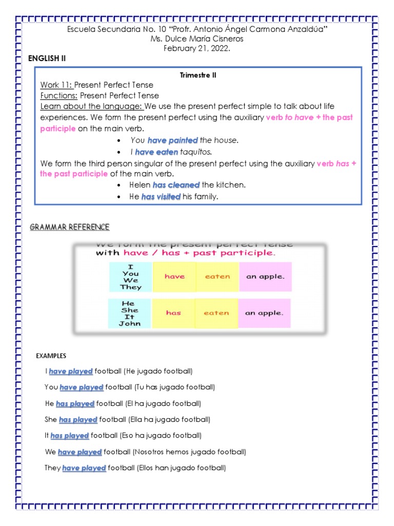 Present Perfect Tense | PDF | Perfect (Grammar) | Syntax