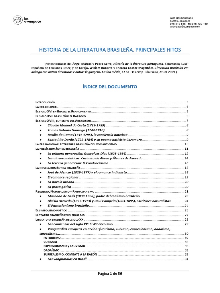 Historia de La Literatura Brasileña | PDF | Brasil | Barroco