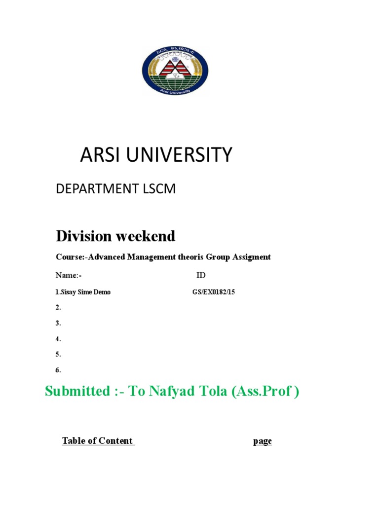 Arsi University: Division Weekend | PDF | Leadership | Employment