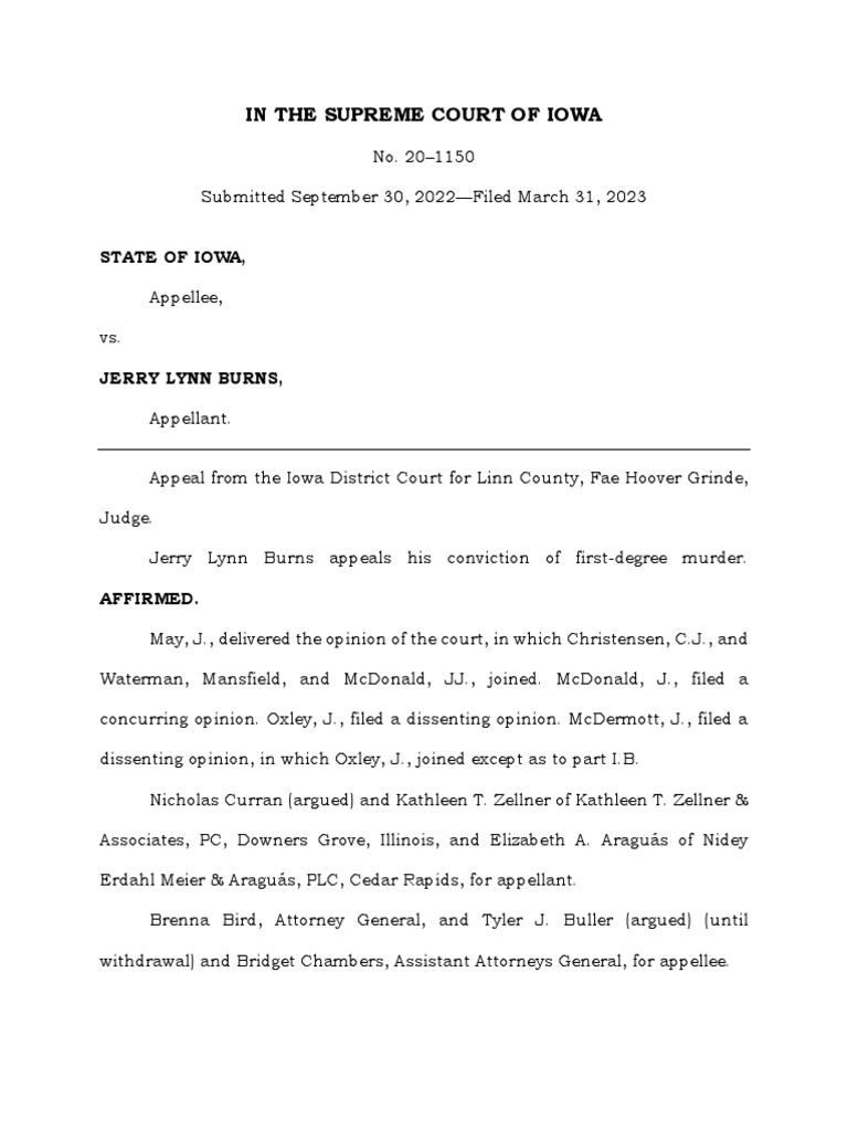 Iowa Supreme Court Rules On Burns Appeal | PDF | Prosecutor | Fourth ...