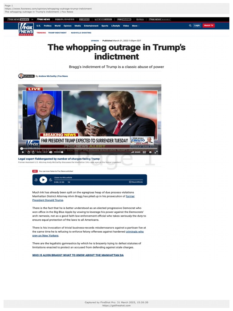 The Whopping Outrage in Trump's Indictment - Fox News | PDF ...