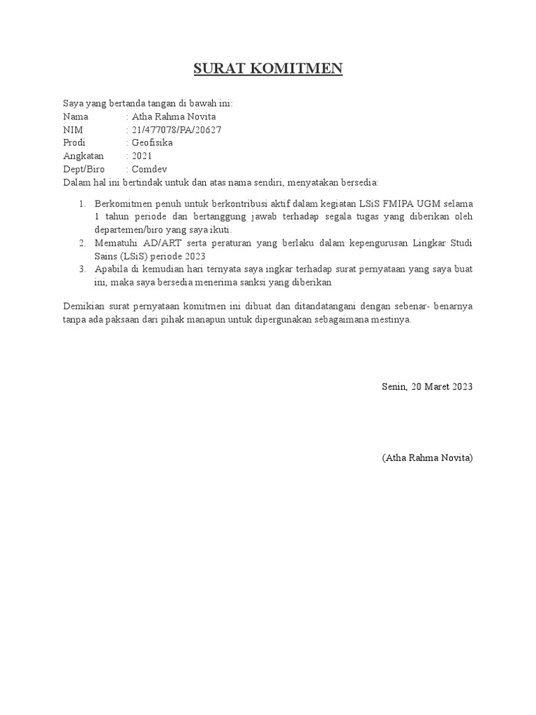 Surat Komitmen | PDF