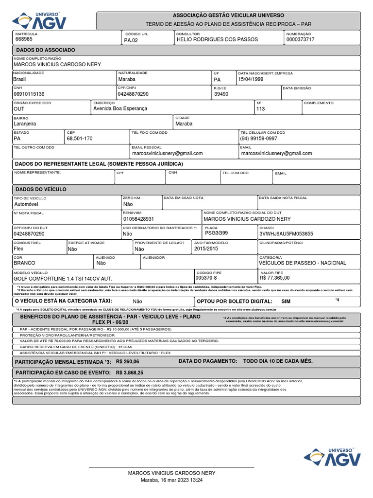 Adesão ao Plano de Assistência Recíproca da Universo AGV | PDF | Roubo | Direito Comum