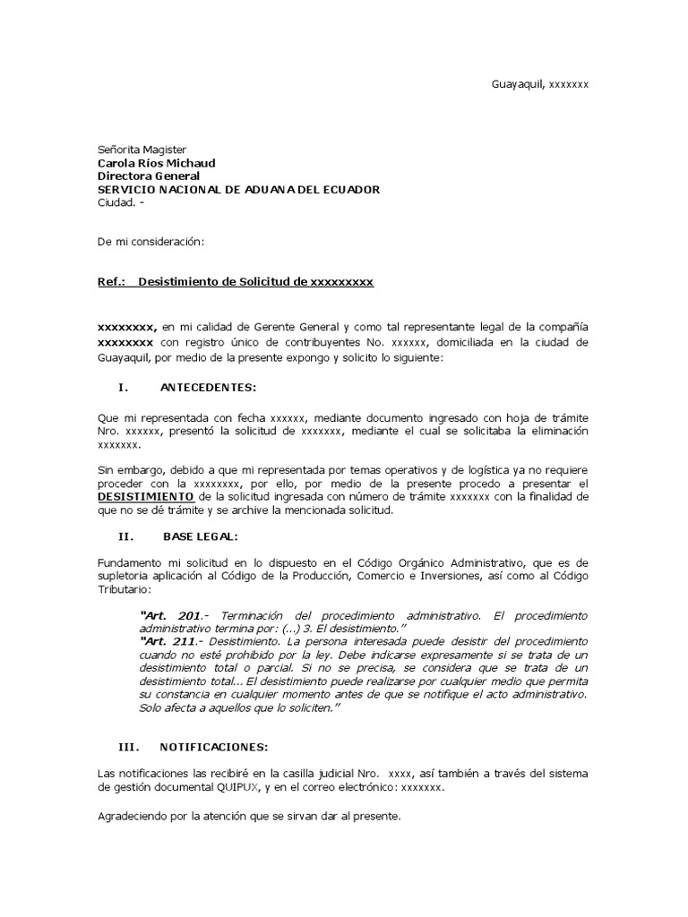 Formato de Desistimiento - Solicitud | PDF | Derecho