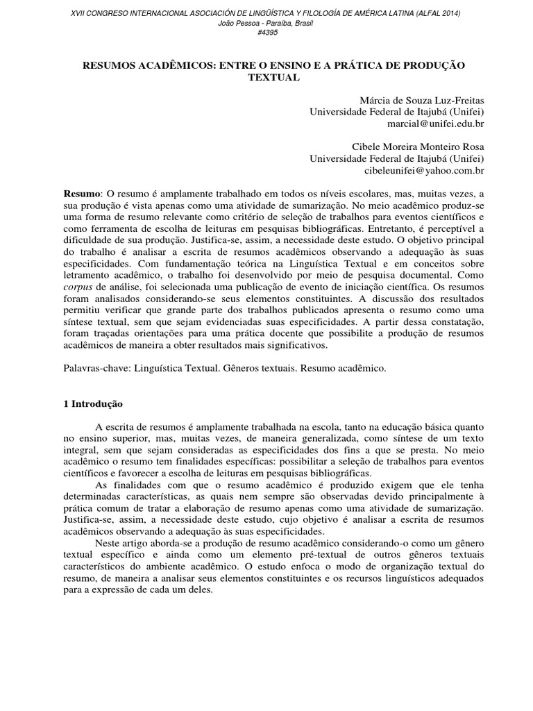 Resumo Acadêmico | PDF | Abstract (resumo) | Science