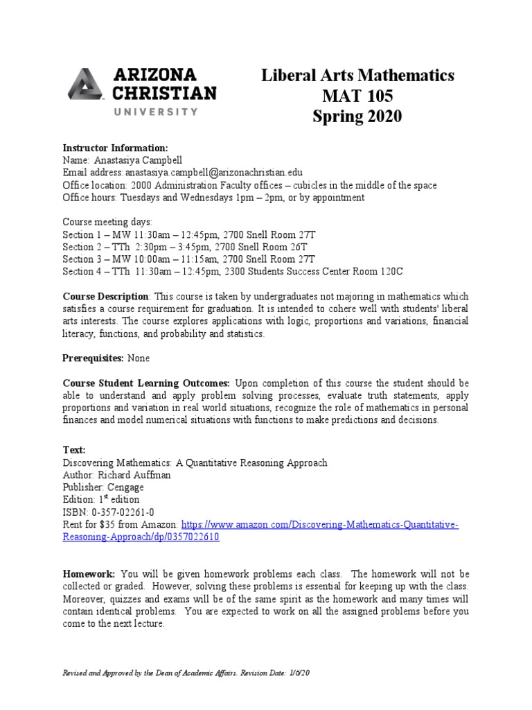 Liberal Arts Mathematics MAT 105 Spring 2020: Reasoning-Approach/dp ...