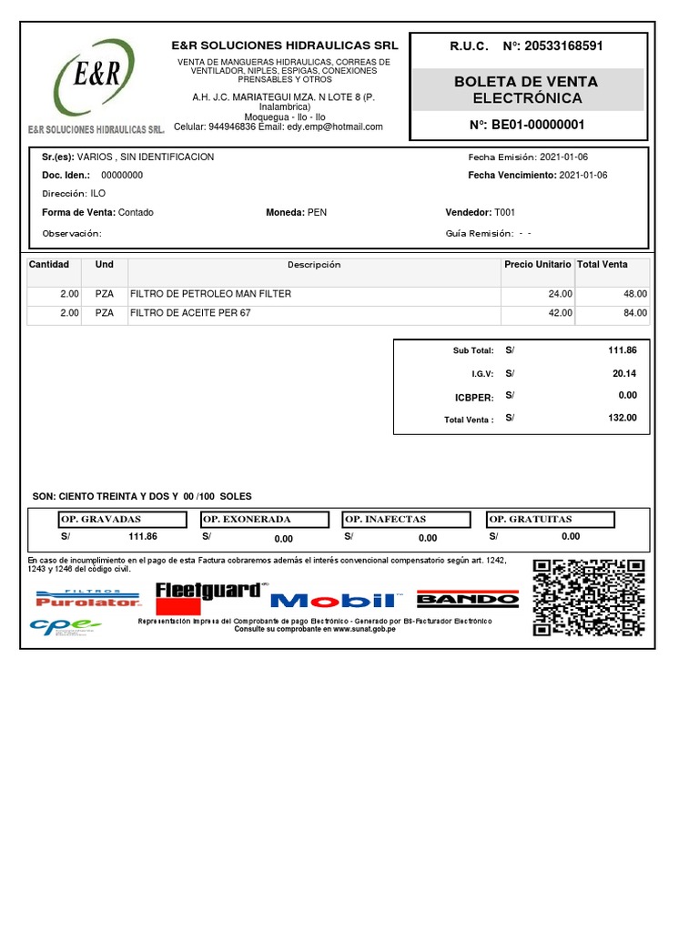 Modelo de Boleta de Venta Electrónica | PDF