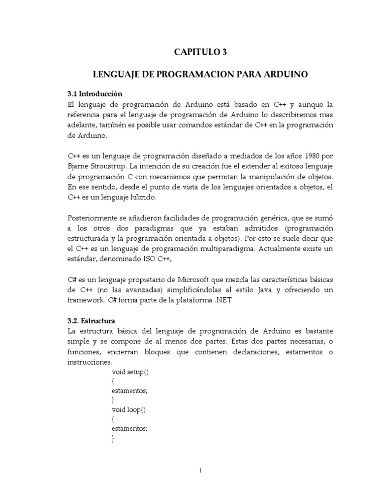 Capitulo 3 Lenguaje de Programacion para Arduino: 3.1 Introducción | PDF | Lenguaje de ...