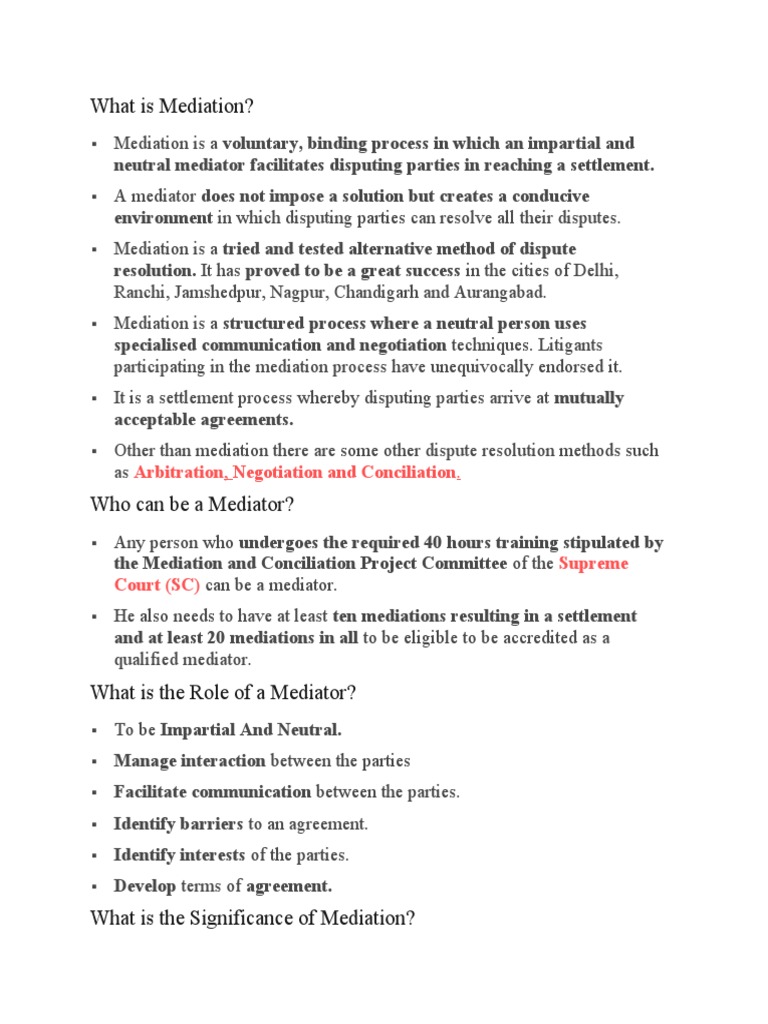 What Is Mediation?: Arbitration, Negotiation and Conciliation | PDF | Mediation | Conflict (Process)