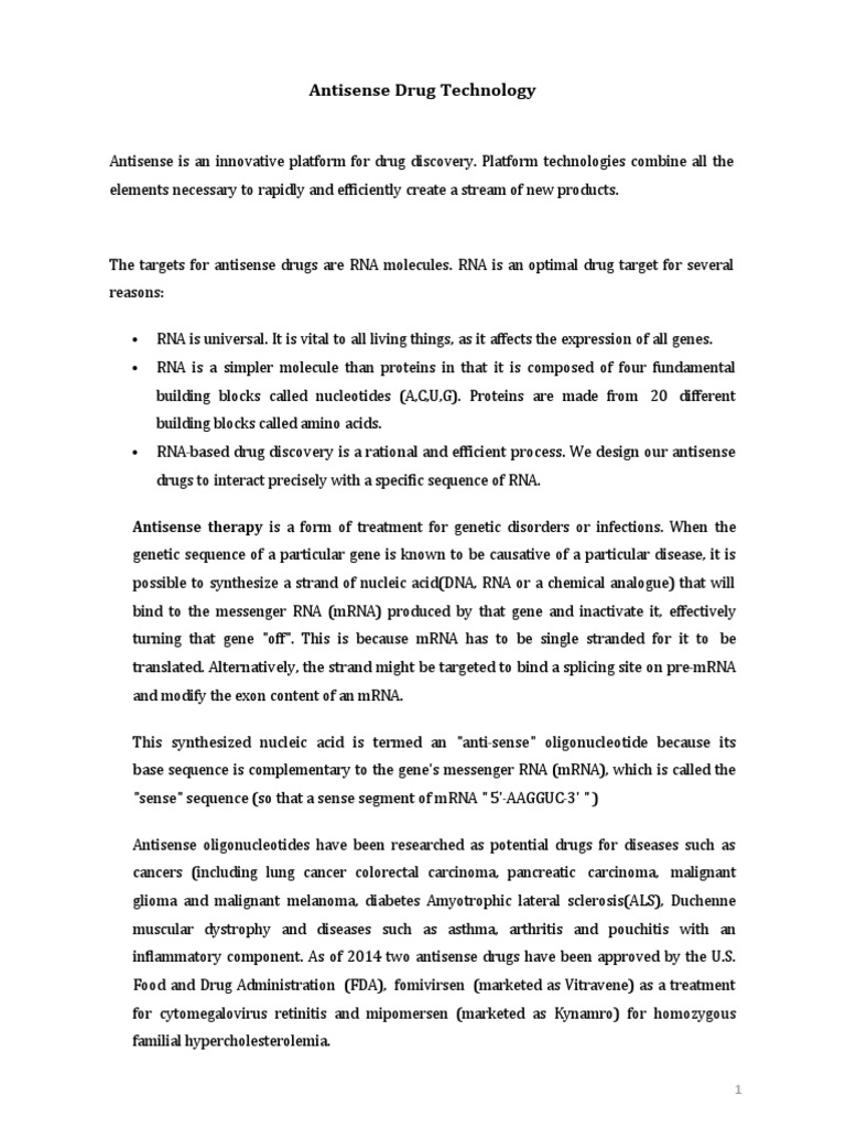 Antisense Drug Technology | PDF | Sense (Molecular Biology) | Rna ...