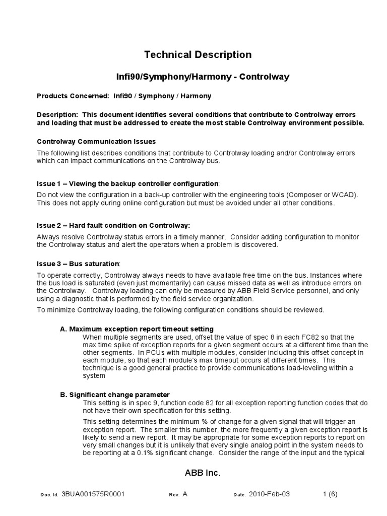 Technical Description: Infi90/Symphony/Harmony - Controlway | PDF | Backup | Specification ...