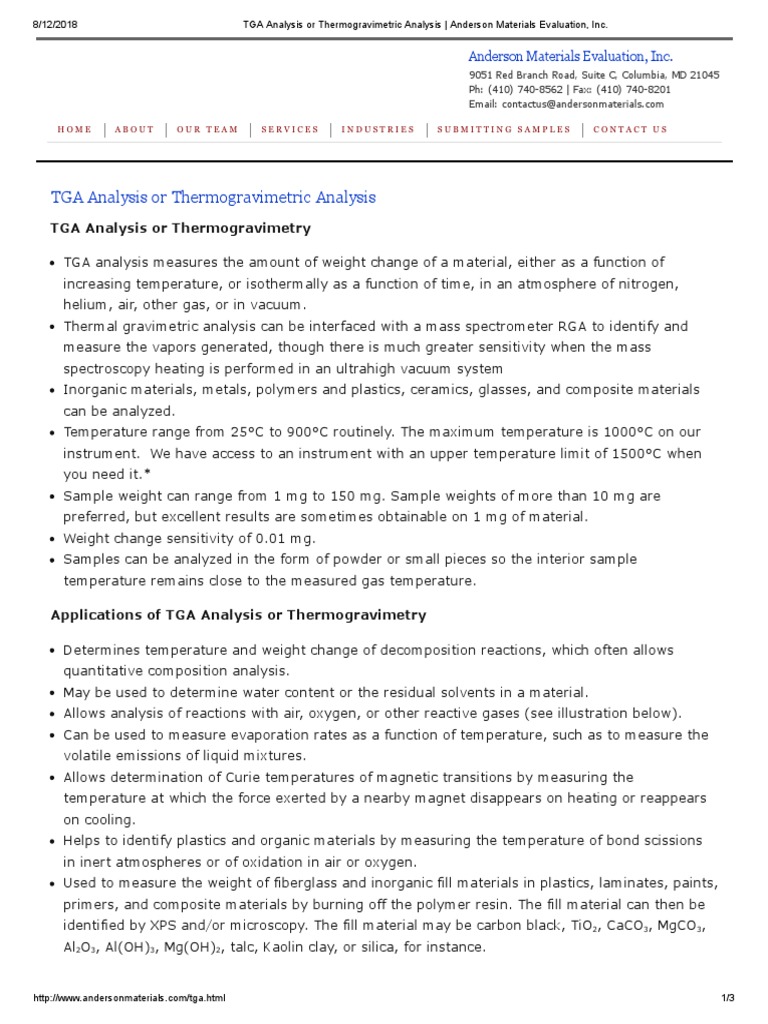 TGA Analysis or Thermogravimetric Analysis - Anderson Materials Evaluation, Inc | PDF ...