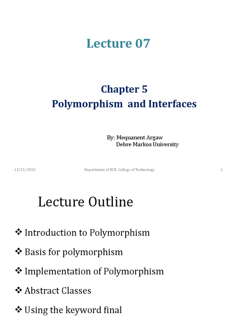 Lecture 07 Polymorphism And Interfaces Pdf Inheritance Object Oriented Programming 8252