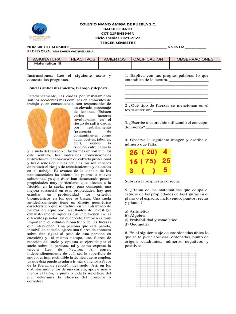 Colegio Mano Amiga de Puebla S.C. Bachillerato CCT 21PBH3944N Ciclo Escolar 2021-2022 Tercer ...