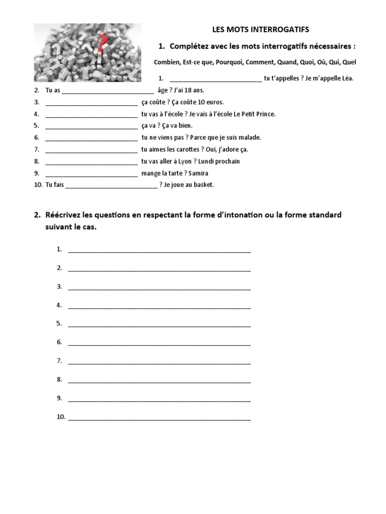 Exercices sur les mots interrogatifs | PDF | Développement personnel