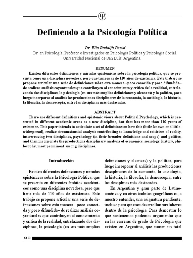 Psicología Política: Definiciones y Alcances | PDF | Sicología | Teoría