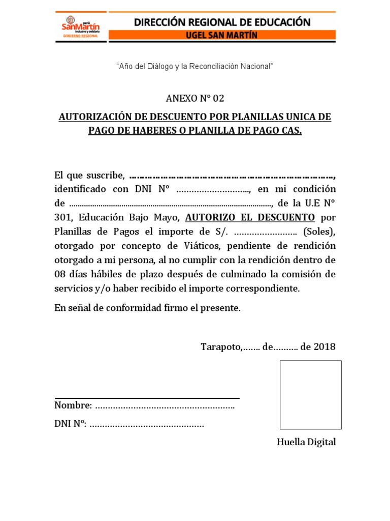 Anexo 2 Descuento Por Planilla | PDF