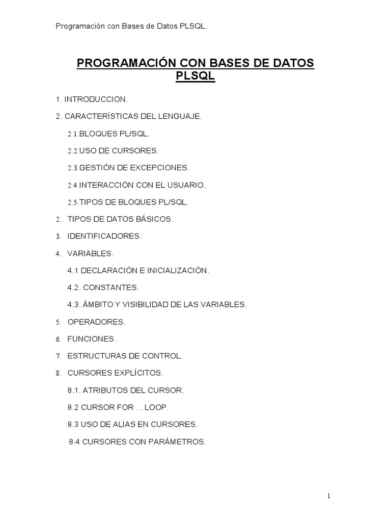 Programacion Con Bases de Datos PLSQL Basico | PDF | Pl / Sql | SQL