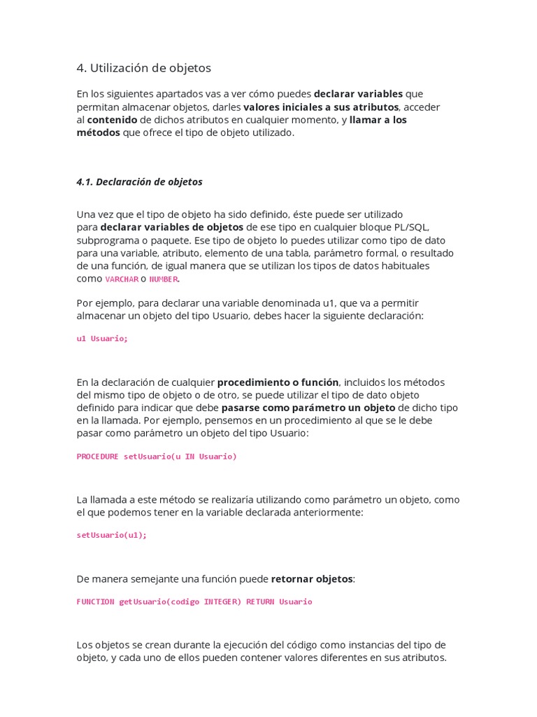 Declaración y Uso de Objetos en PL/SQL | PDF | Pl / Sql | SQL