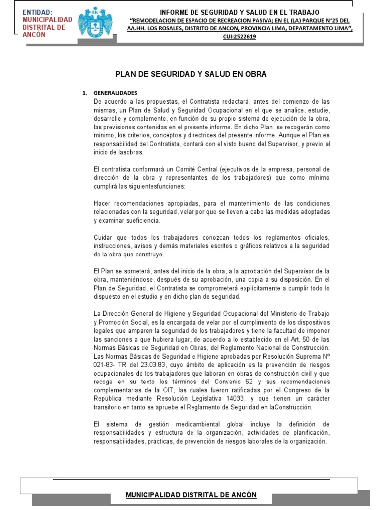 Plan de Seguridad y Salud | PDF | Seguridad y salud ocupacional
