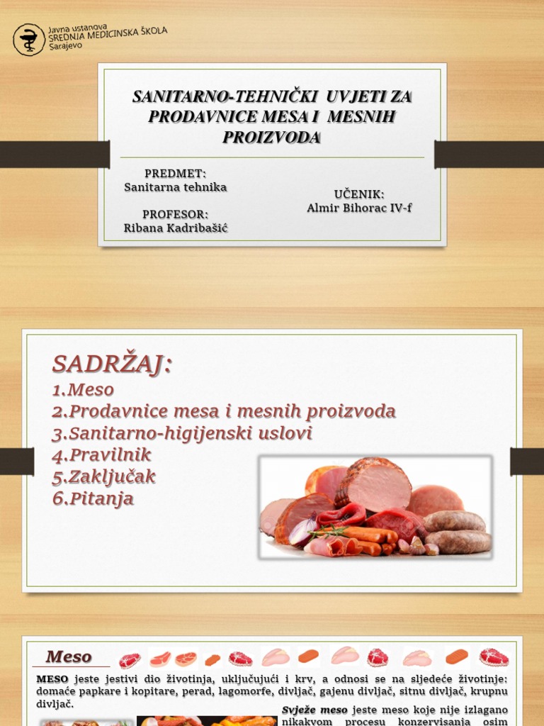 Sanitarno-Tehnički Uvjeti Za Prodavnice Mesa I Mesnih Proizvoda | PDF