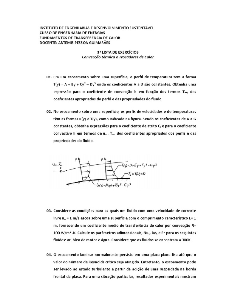 3a Lista de Exercícios - FTII | PDF | Transferência de calor | Calor