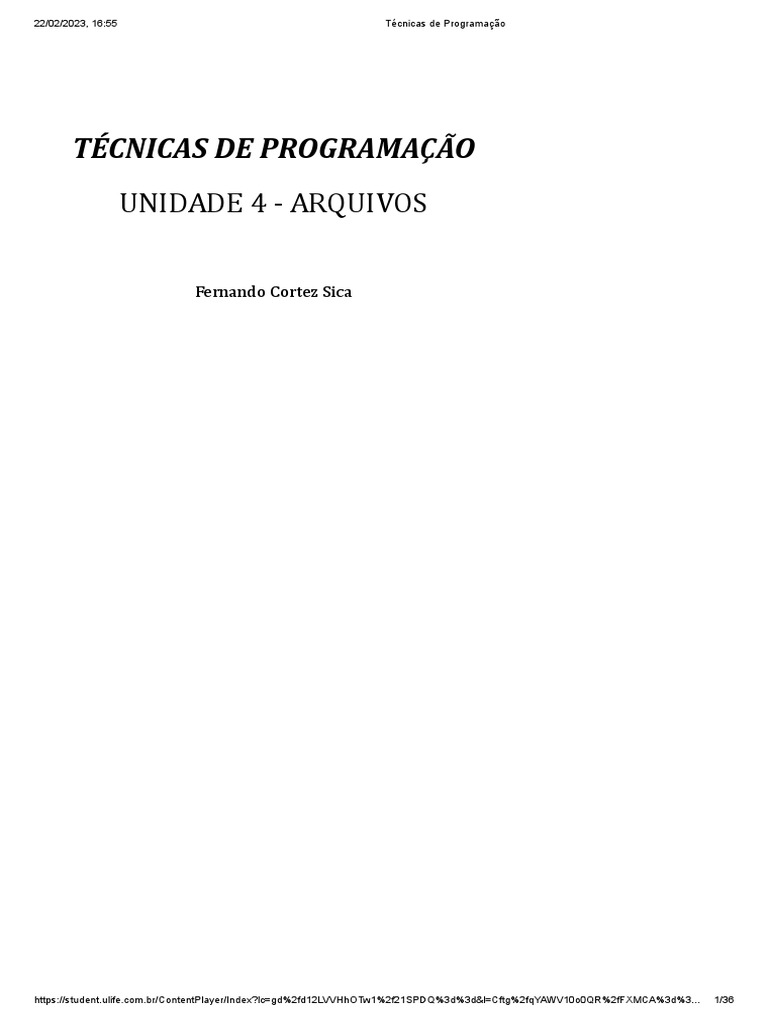 Unidade 4 - Arquivos | PDF | Ponteiro (programação de computadores ...