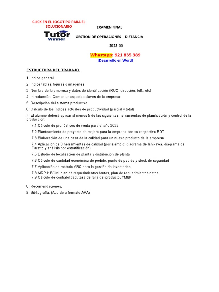 Tw-Examen Final Gestion de Operaciones Go 2023-00 | PDF | Informática