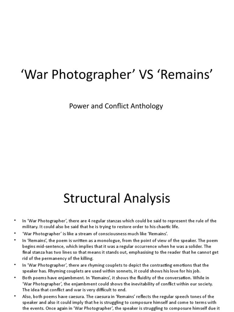 War Photographer' VS Remains': Power and Conflict Anthology | PDF | Poetry