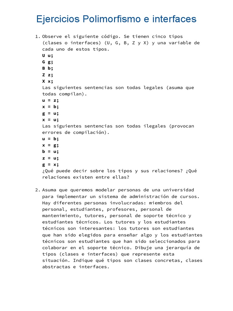 Ejercicios de Polimorfismo y Interfaces | PDF