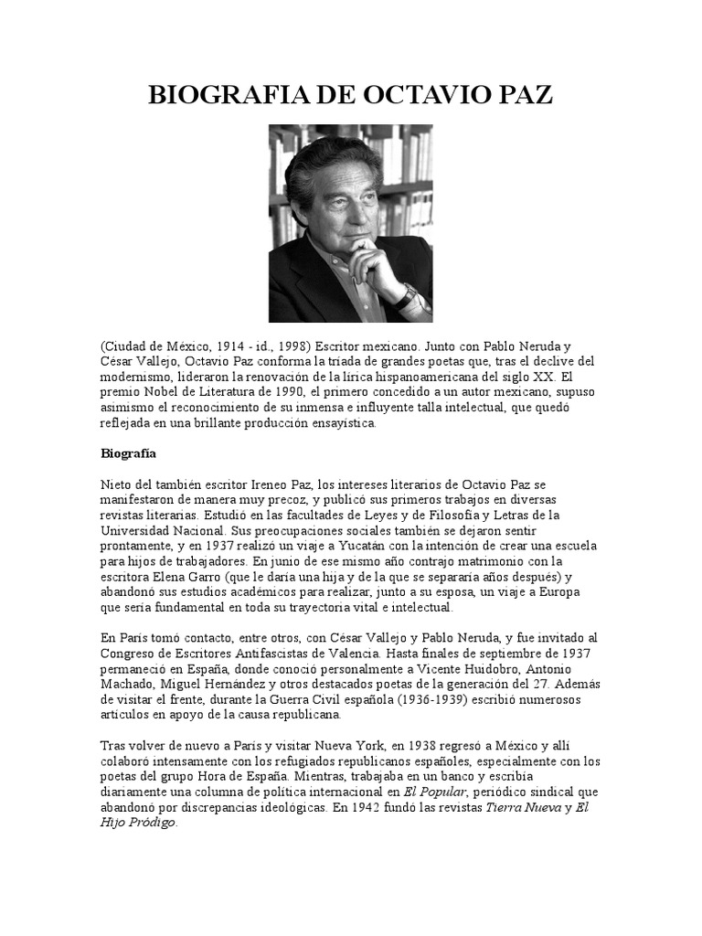Biografía de Octavio Paz Resumida | PDF | Poesía