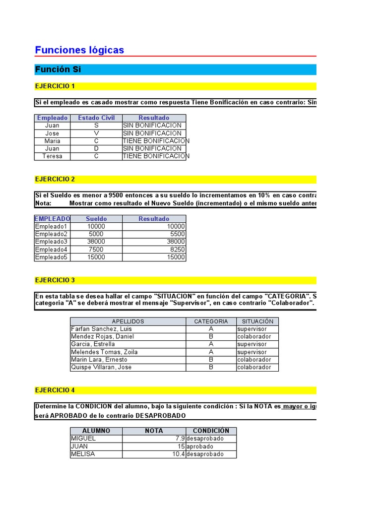 Funciones Lógicas: Función Si | PDF