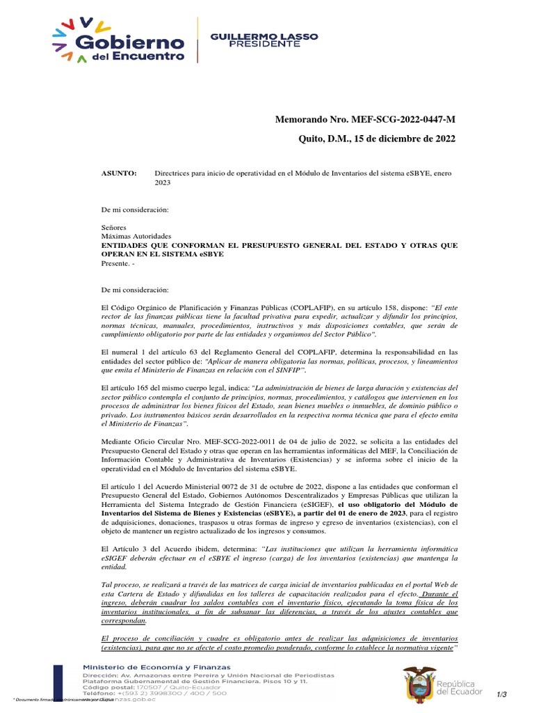 Circular MEF SCG 2022 0447 M Directrices para Inicio de Operatividad en ...