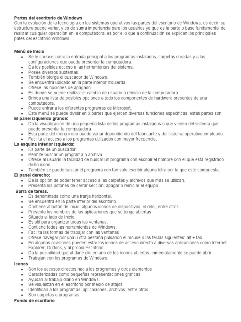 Partes Del Escritorio de Windows | PDF | Arquitectura de Computadores ...
