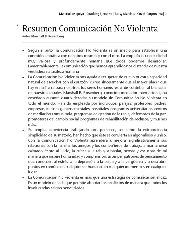 Comunicación No Violenta Marshall Rosenberg | PDF | Empatía | Ira