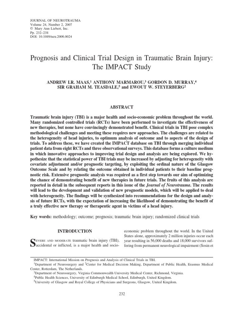 Maas 2007 | PDF | Traumatic Brain Injury | Clinical Trial