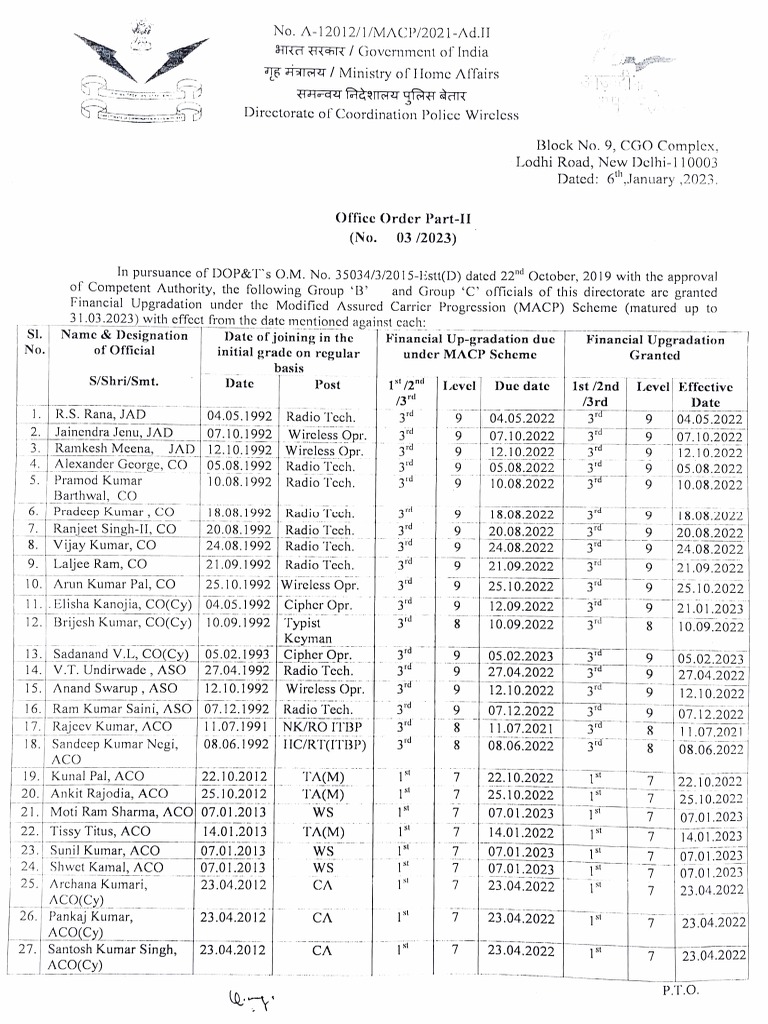 MACP Financial Upgradation Order 2023 | PDF