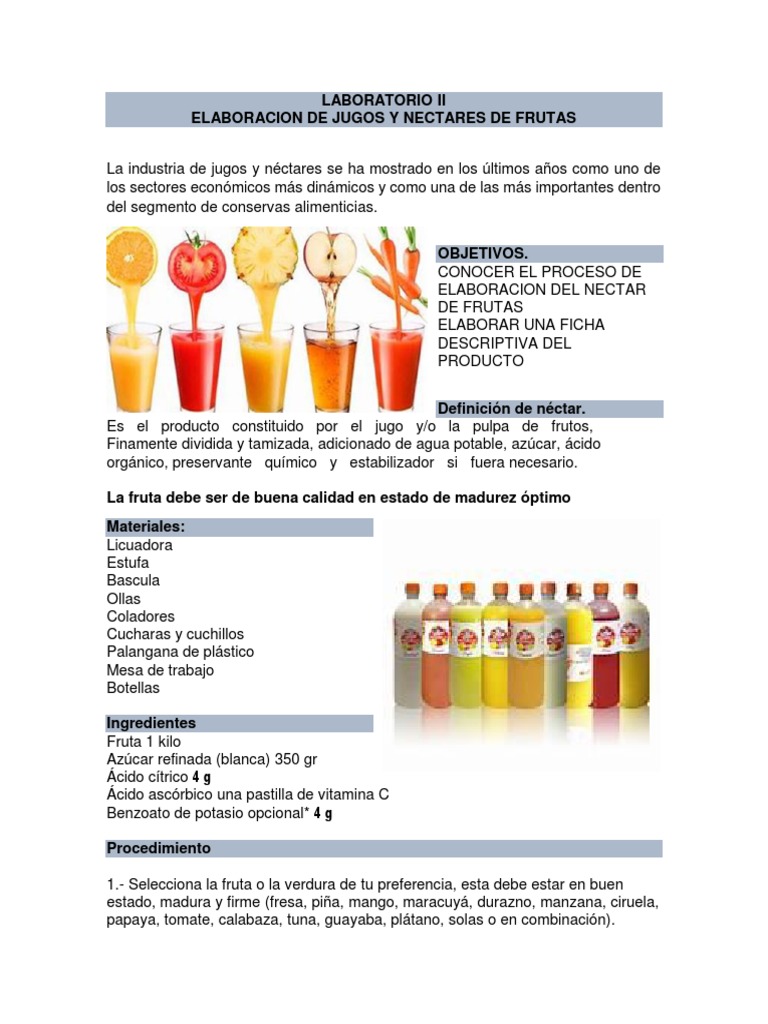 Elaboración de jugos y néctares de frutas | PDF