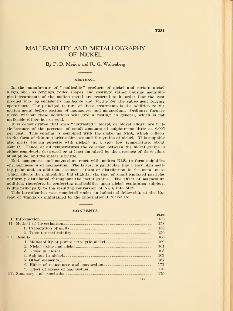 Malleability of Nickel Explained | PDF | Nickel | Alloy