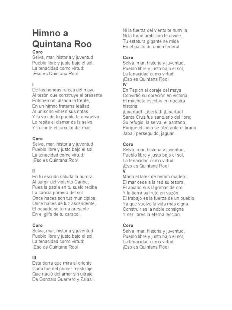 Himno A Quintana Roo | PDF | Quintana Roo