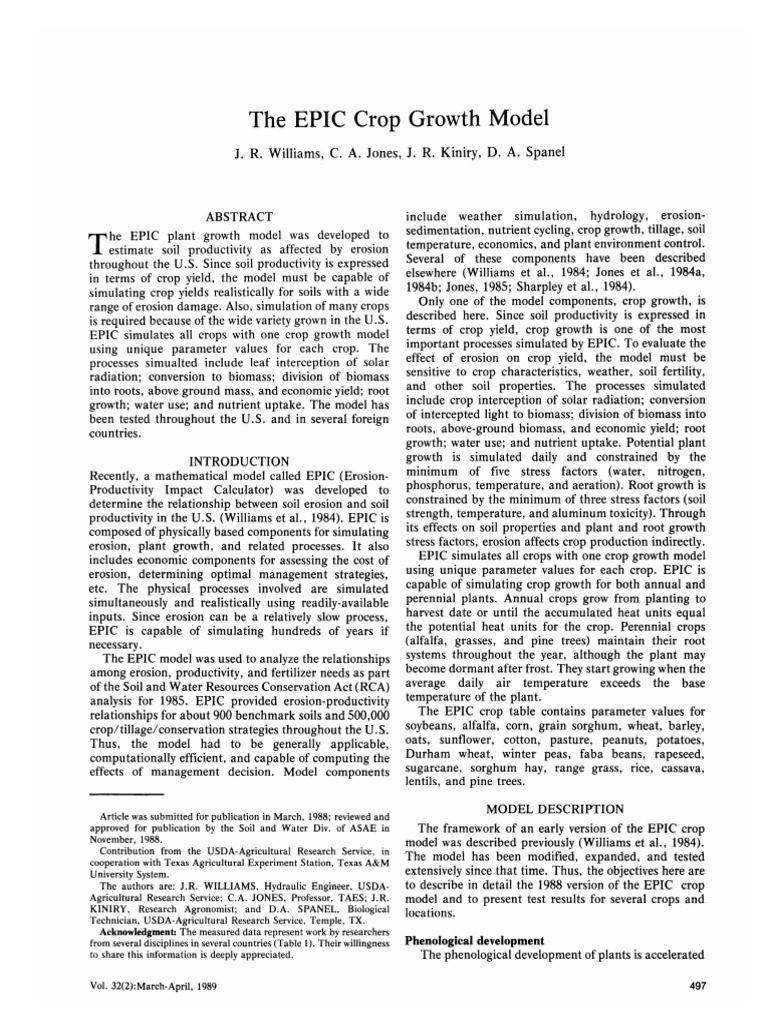 The EPIC Crop Growth Model | PDF | Soil | Root