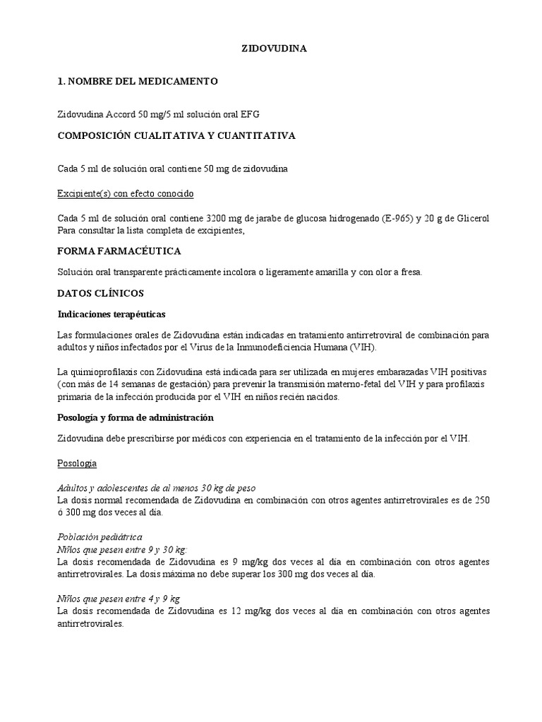 Zidovudina: Indicaciones y Dosis | PDF | Manejo del VIH / SIDA | VIH