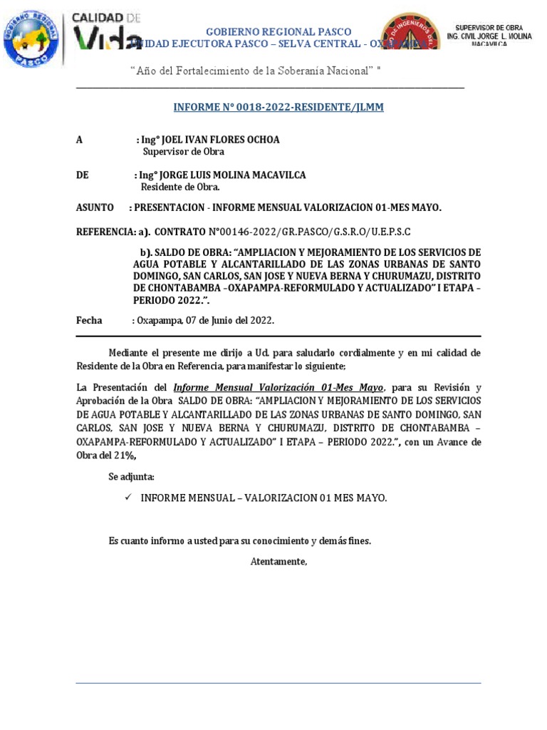 Informes 0018 Presentacion de Valorizacion 01 | PDF