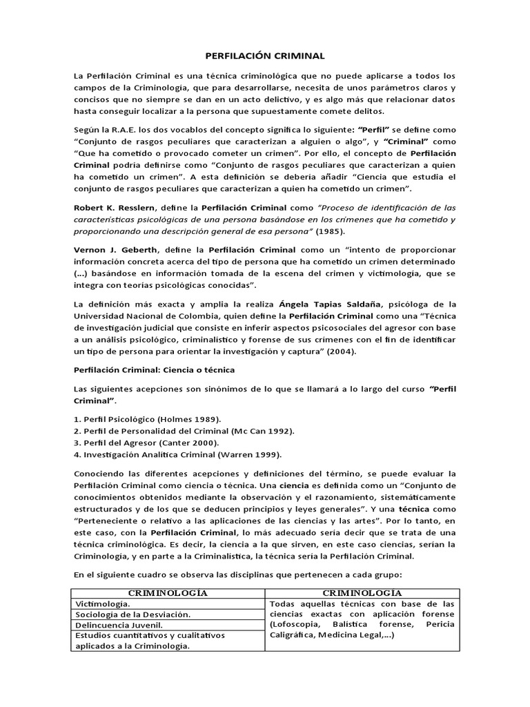 Perfilación Criminal | PDF | Perfil del delincuente | Método científico
