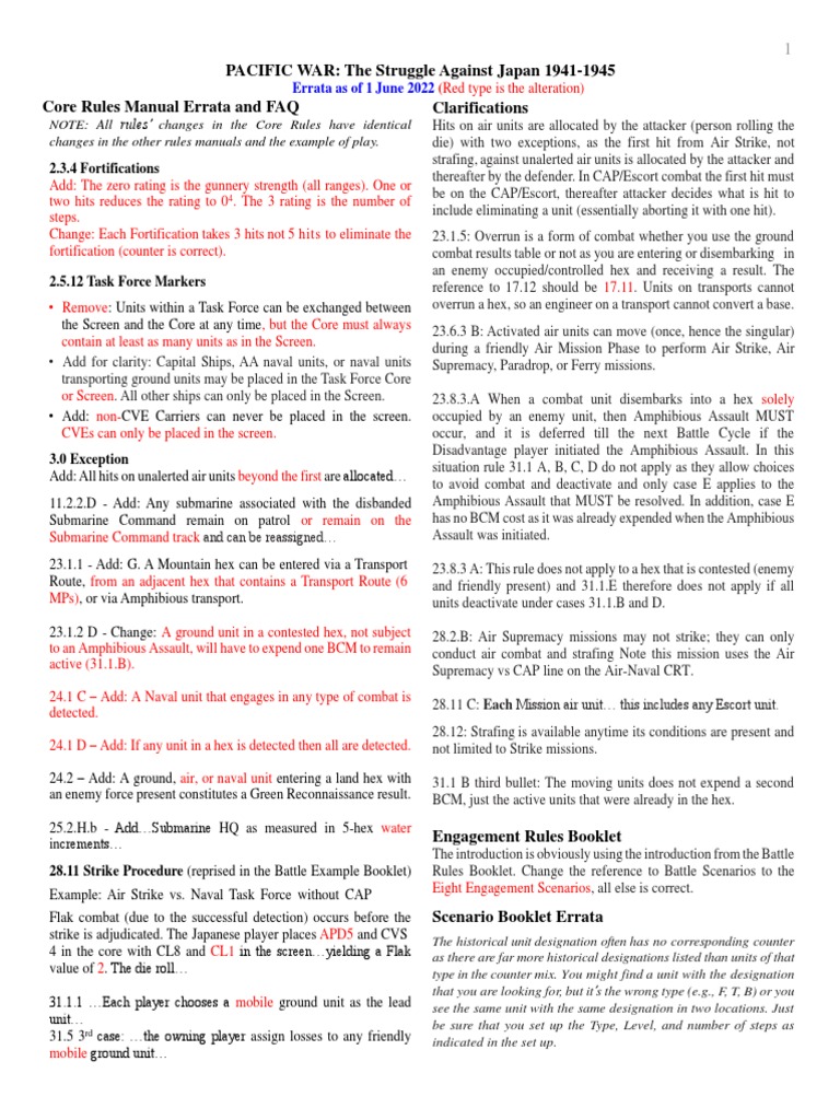 PACIFIC WAR: The Struggle Against Japan 1941-1945 Core Rules Manual Errata and FAQ ...
