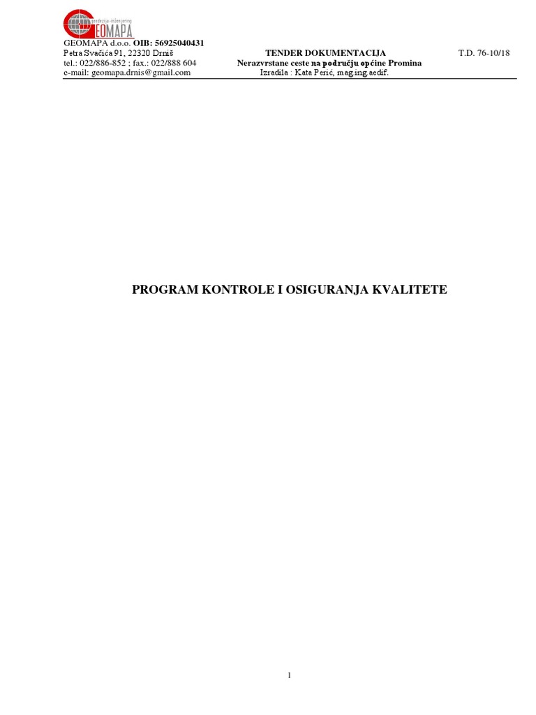 Program Kontrole I Osiguranja Kvalitete | PDF