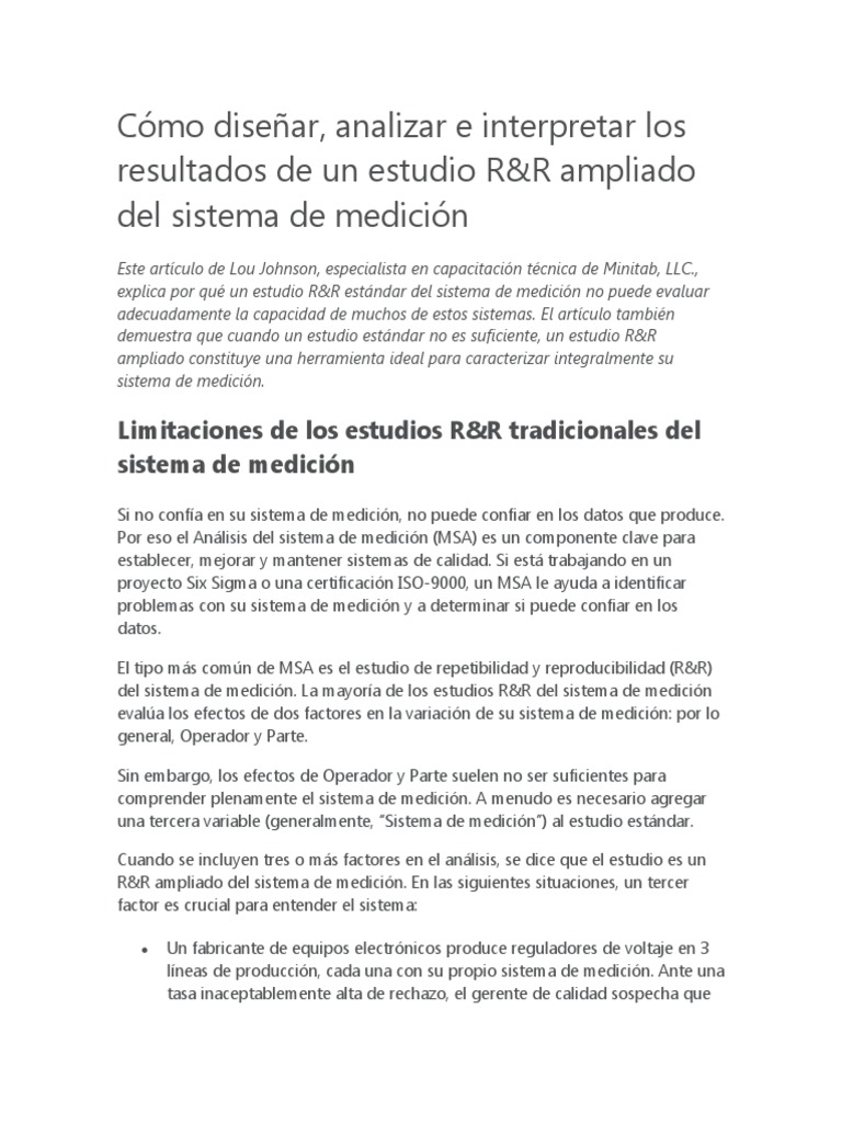 Cómo Diseñar, Analizar e Interpretar Los Resultados de Un Estudio R&R ...