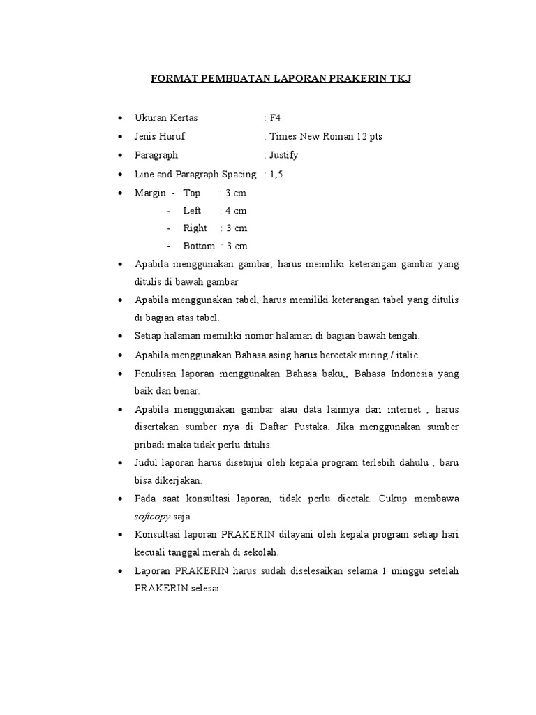 Format Pembuatan Laporan PRAKERIN TKJ - Fix | PDF