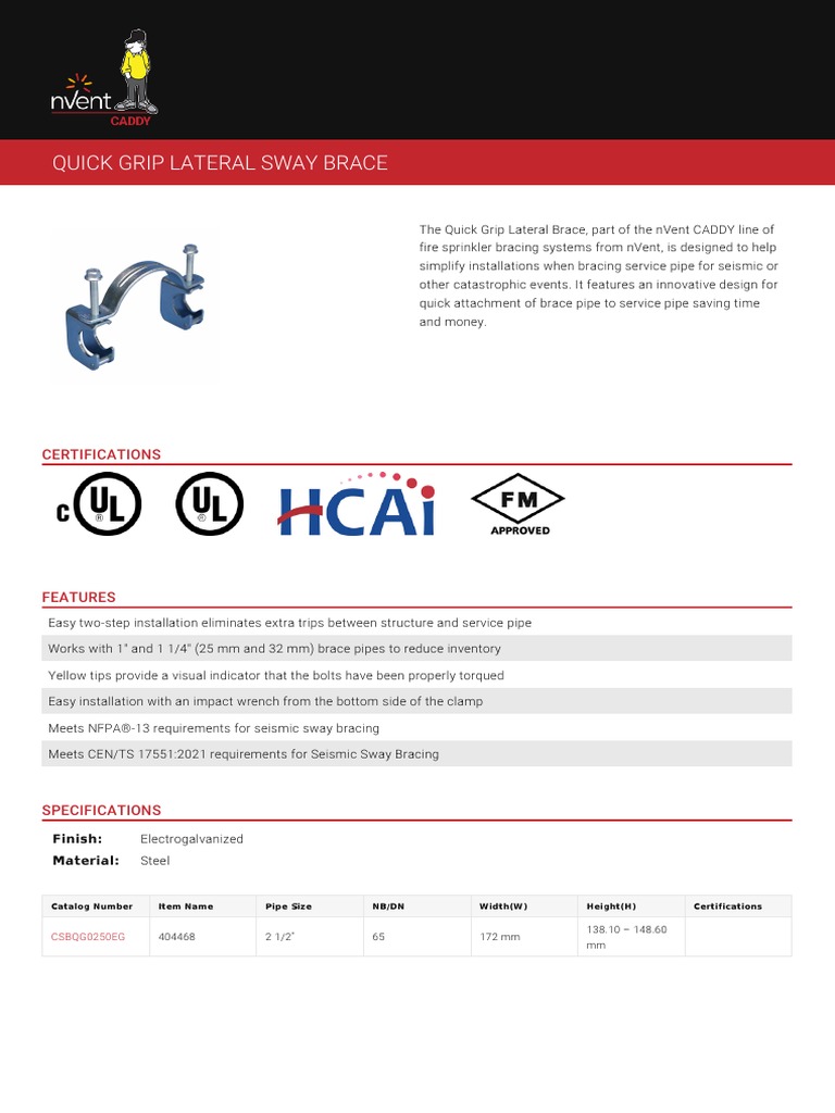 Nvent CADDY Quick Grip Lateral Sway Brace | PDF | Pipe (Fluid ...