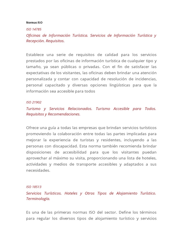 Normas ISO Más Implementadas | PDF | Turismo | Hotel